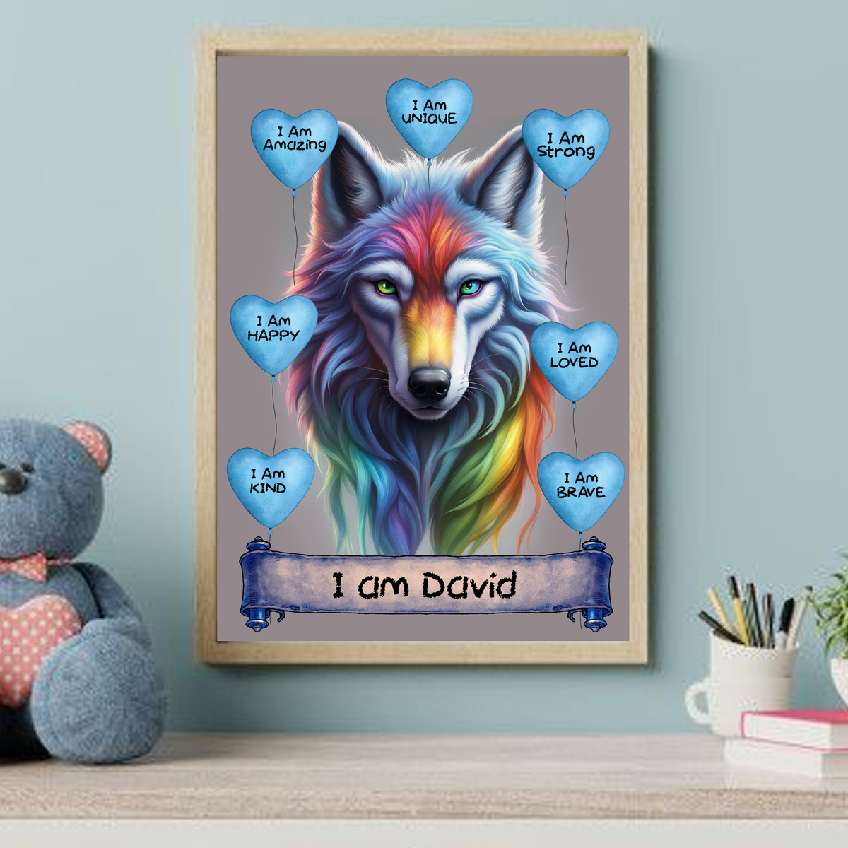 Positive Affirmation Personalised I Am Amazing Mystical Wolf Prints ...