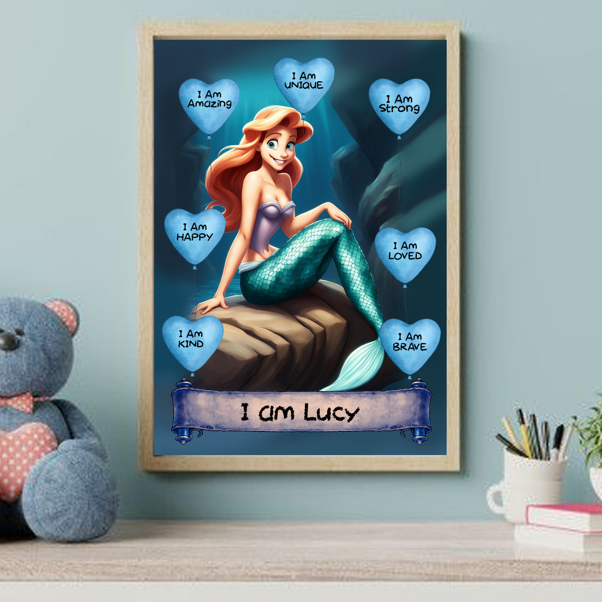 Positive Affirmation Personalised I Am Amazing Mermaid Wall Art Prints ...